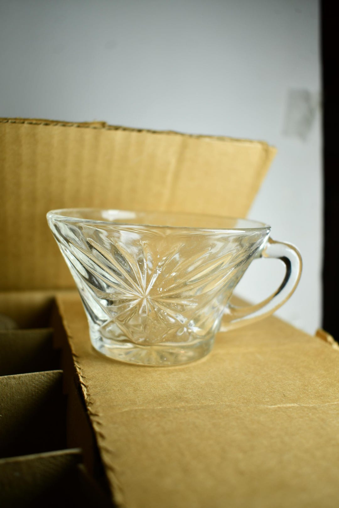 Vintage Pressed Glass Teacups Set | Mid Century Clear Glass Cups ...