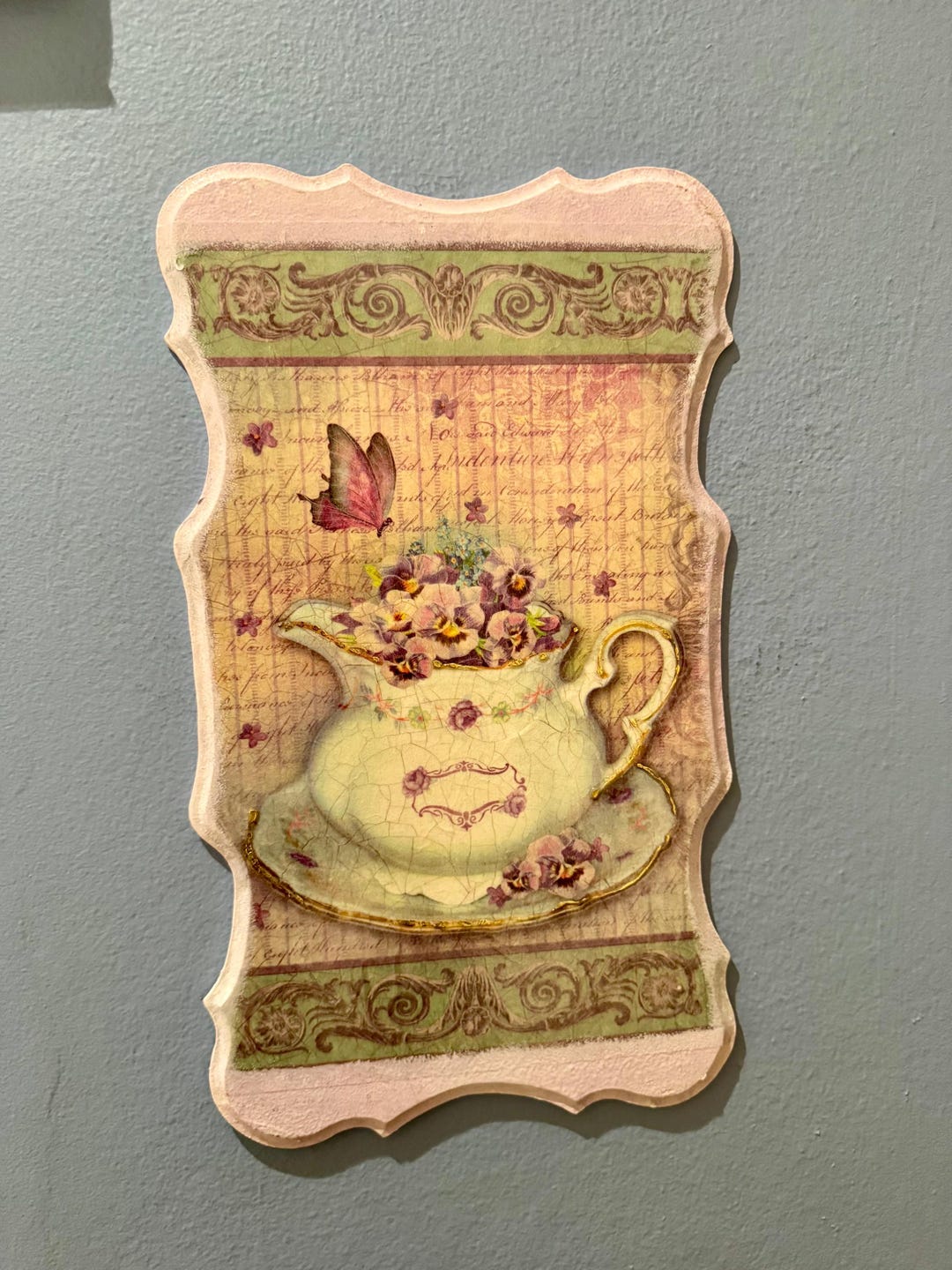 Vintage Tea Wall Plaque | Teacup Floral Decor | Shabby Chic Kitchen ...