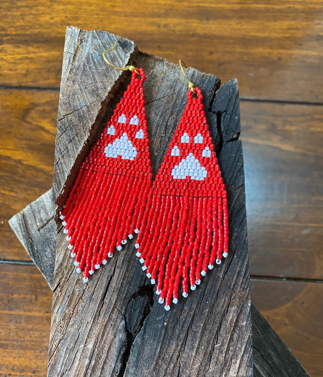 Paw Print Beaded Earrings in Red and White - Etsy