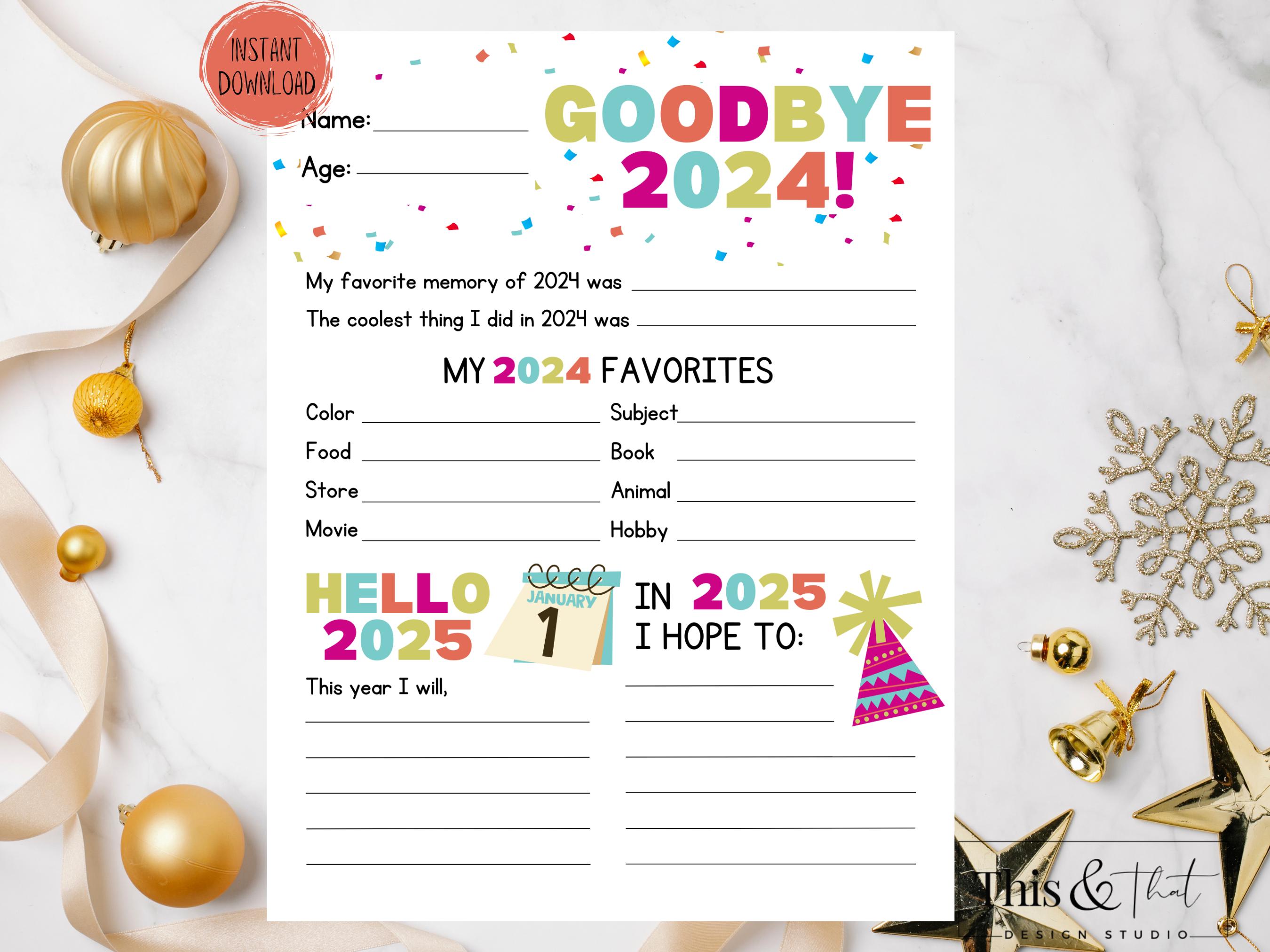 2025 New Years Resolution Printable | Goodbye 2024 Hello 2025 Kid ...