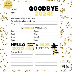 2025 New Years Resolution Printable | Goodbye 2024 Hello 2025 Kid ...