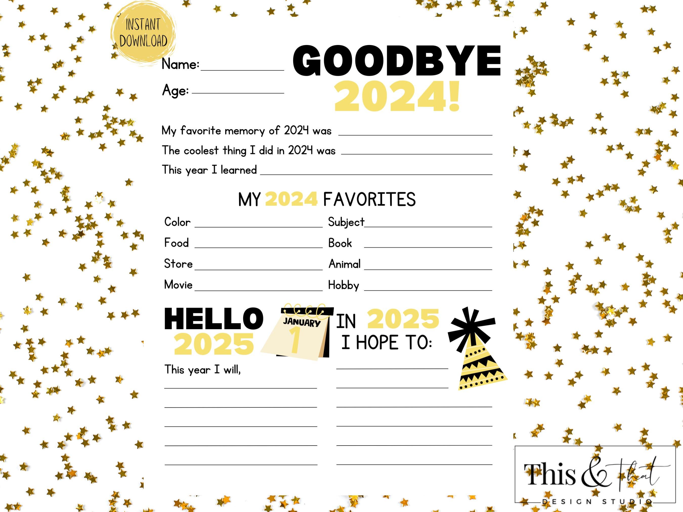2025 New Years Resolution Printable | Goodbye 2024 Hello 2025 Kid ...