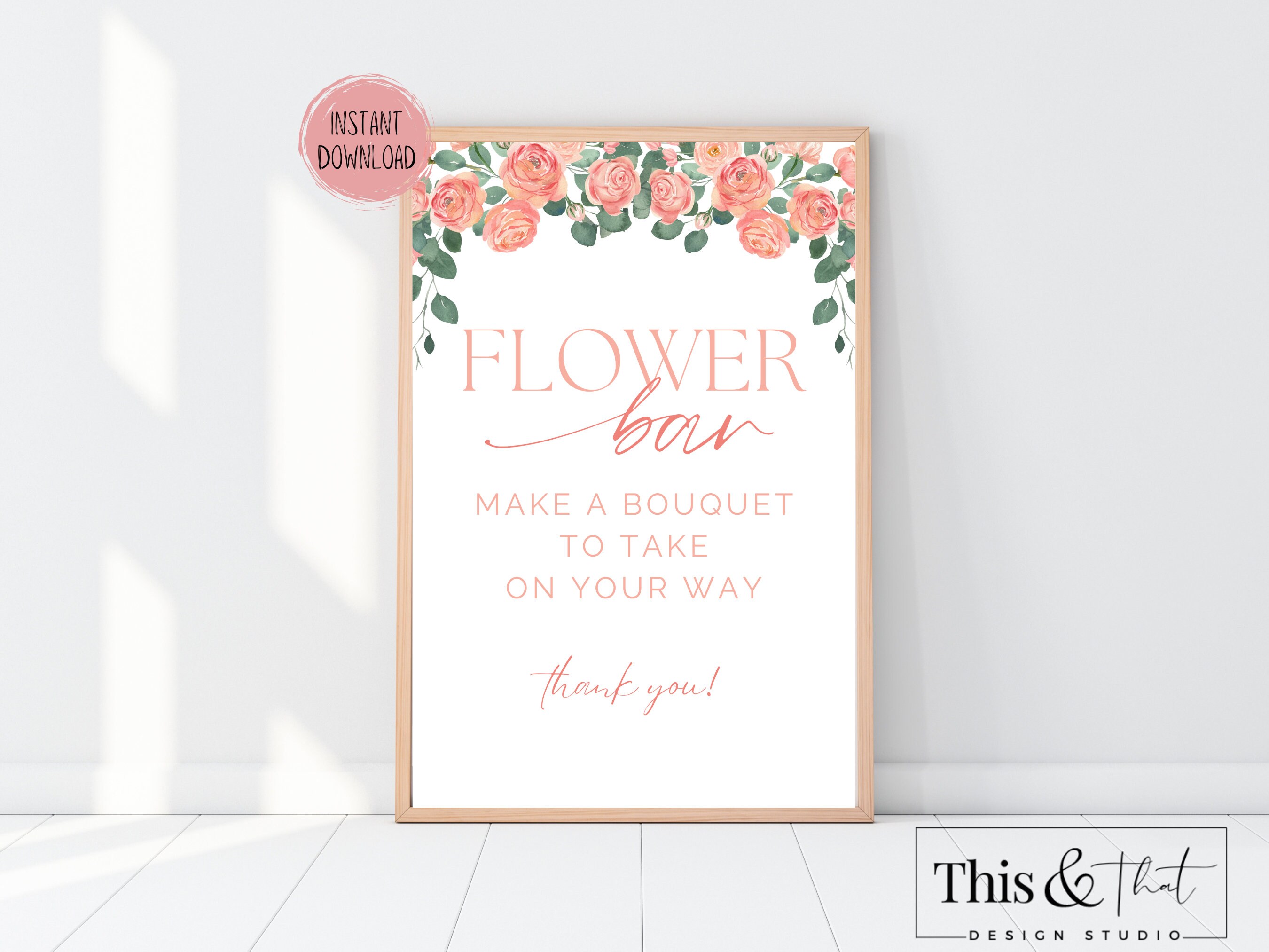 Pink Rose Flower Bar Printable Sign Flower Bouquet Bar Sign for Bridal ...