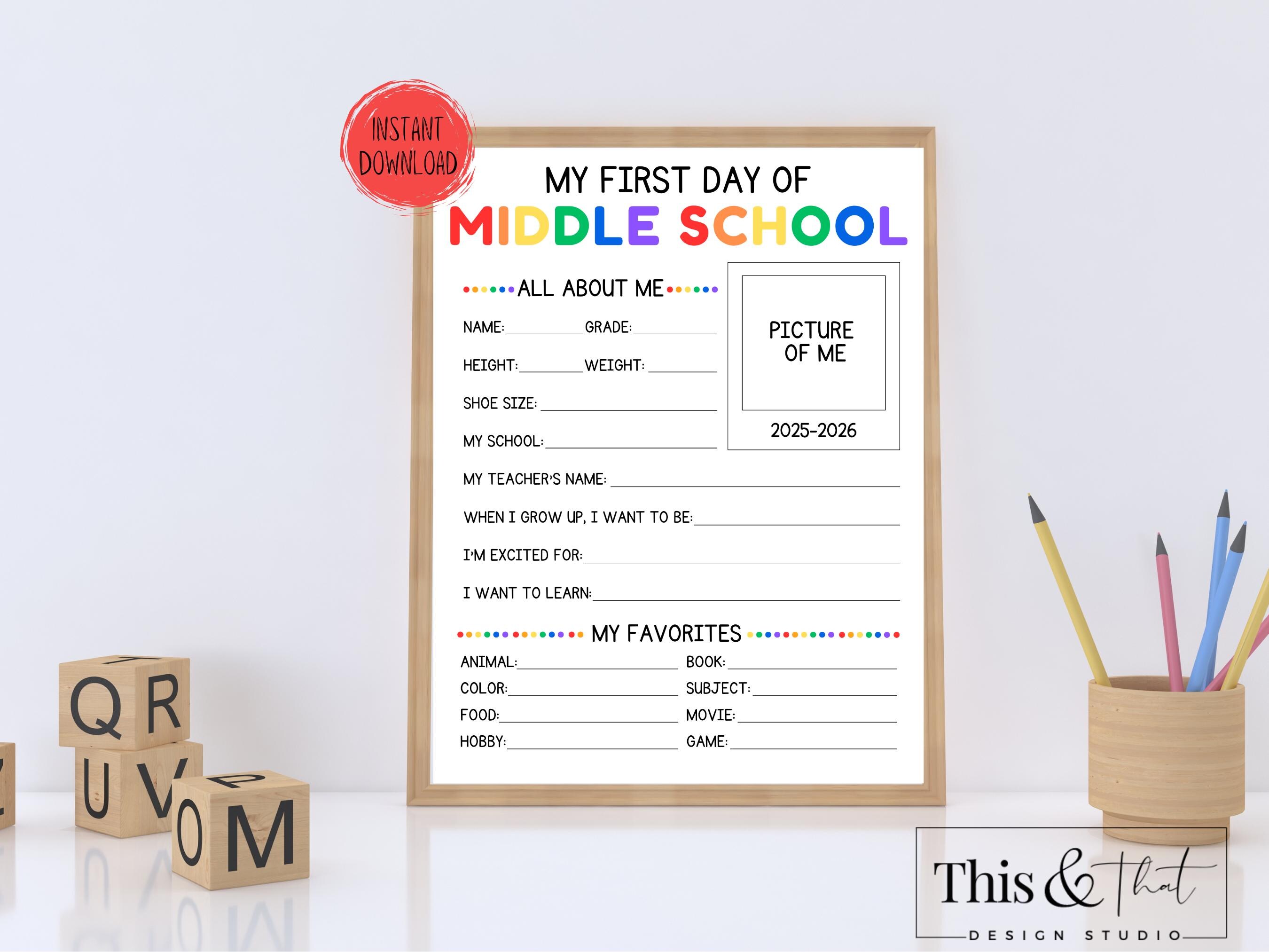 First Day of Middle School Printable Sign | First Day Printable Poster ...