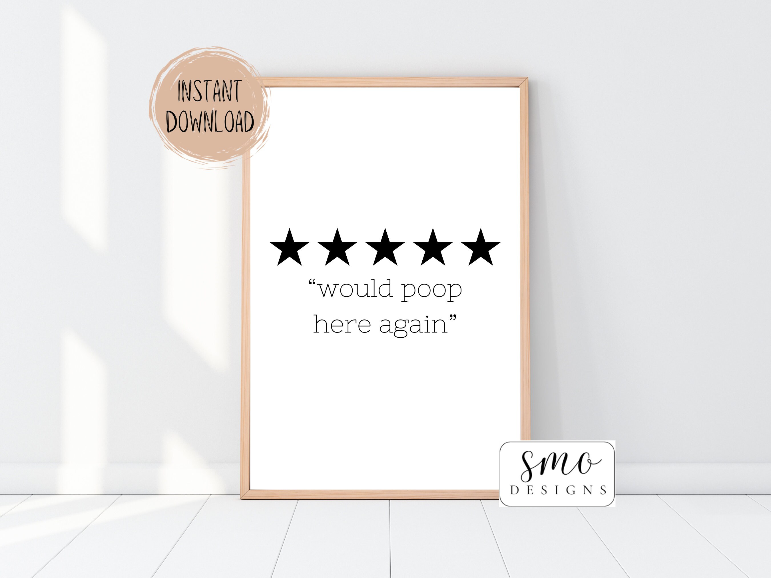 5 Stars Would Poop Here Again Printable | Simple Bathroom Decor ...