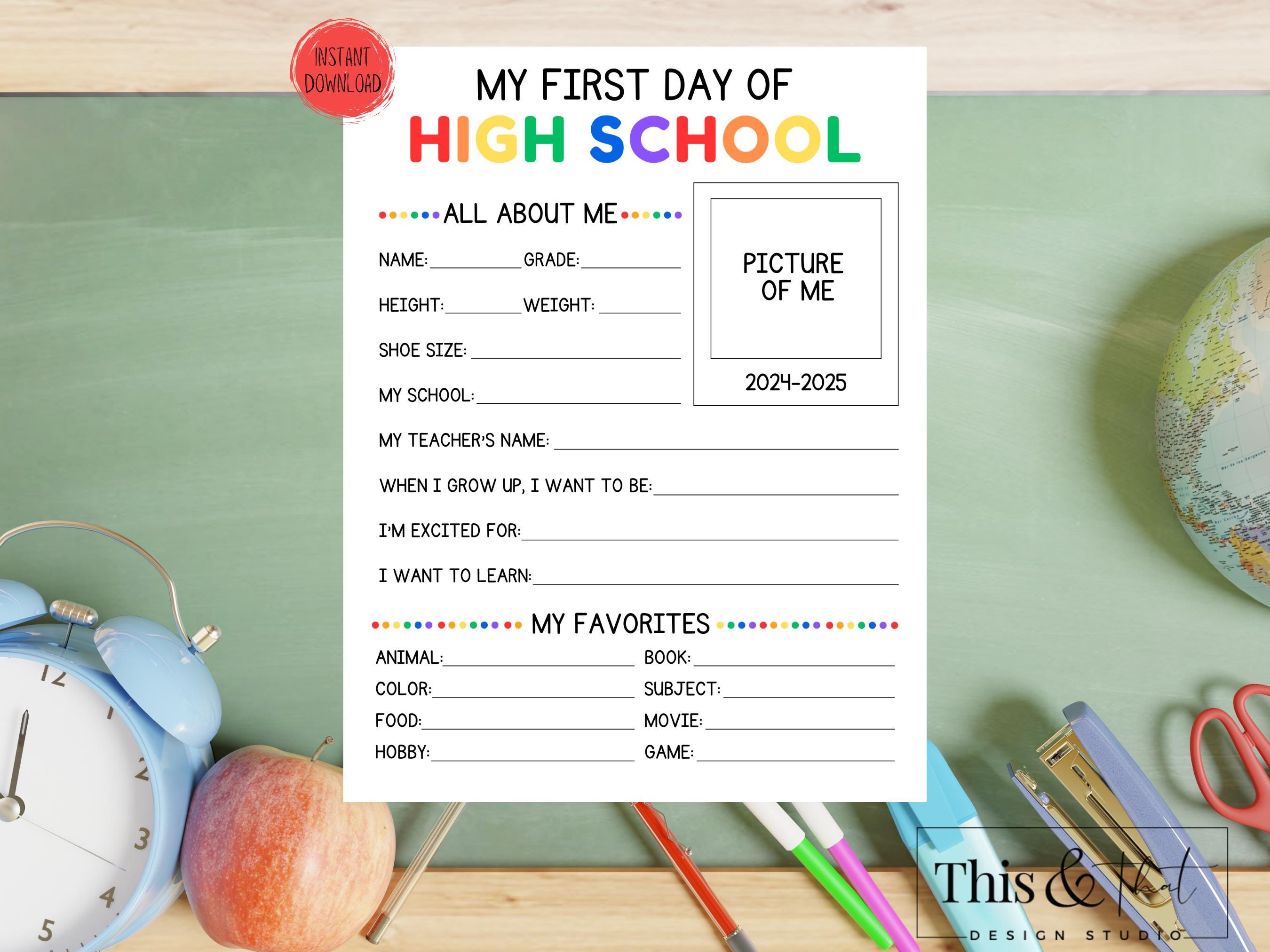 First Day of High School Printable Sign First Day of High School All ...