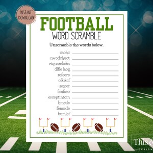 Football Word Scramble Printable Game | Printable Football Game Sports ...