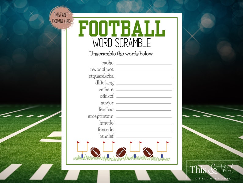 Football Word Scramble Printable Game | Printable Football Game Sports ...
