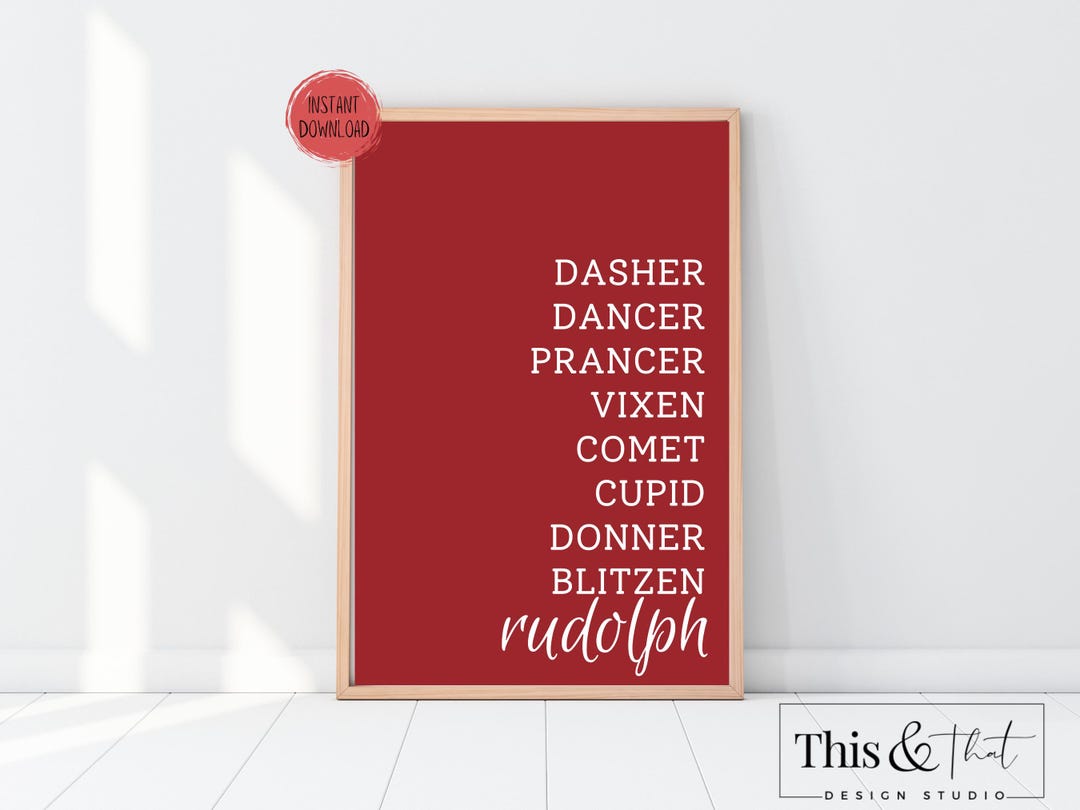 Santa's Reindeer Names Printable Sign | Reindeer Names Printable ...