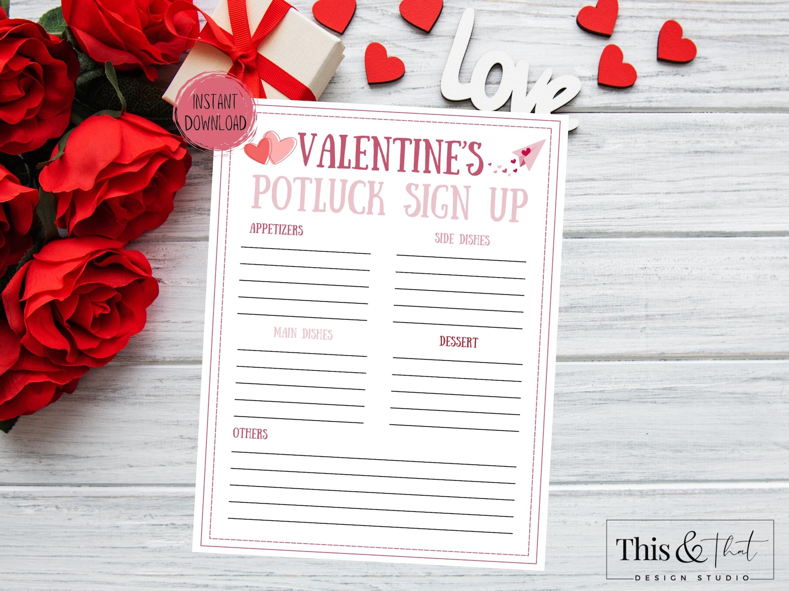 Valentine's Day Printable Potluck Sign up Sheet | Party Sign up ...