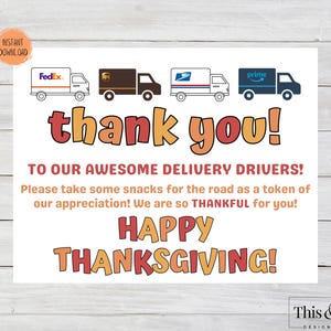 Thanksgiving Driver Thank You Snack & Drink Sign | Thankful Sign ...