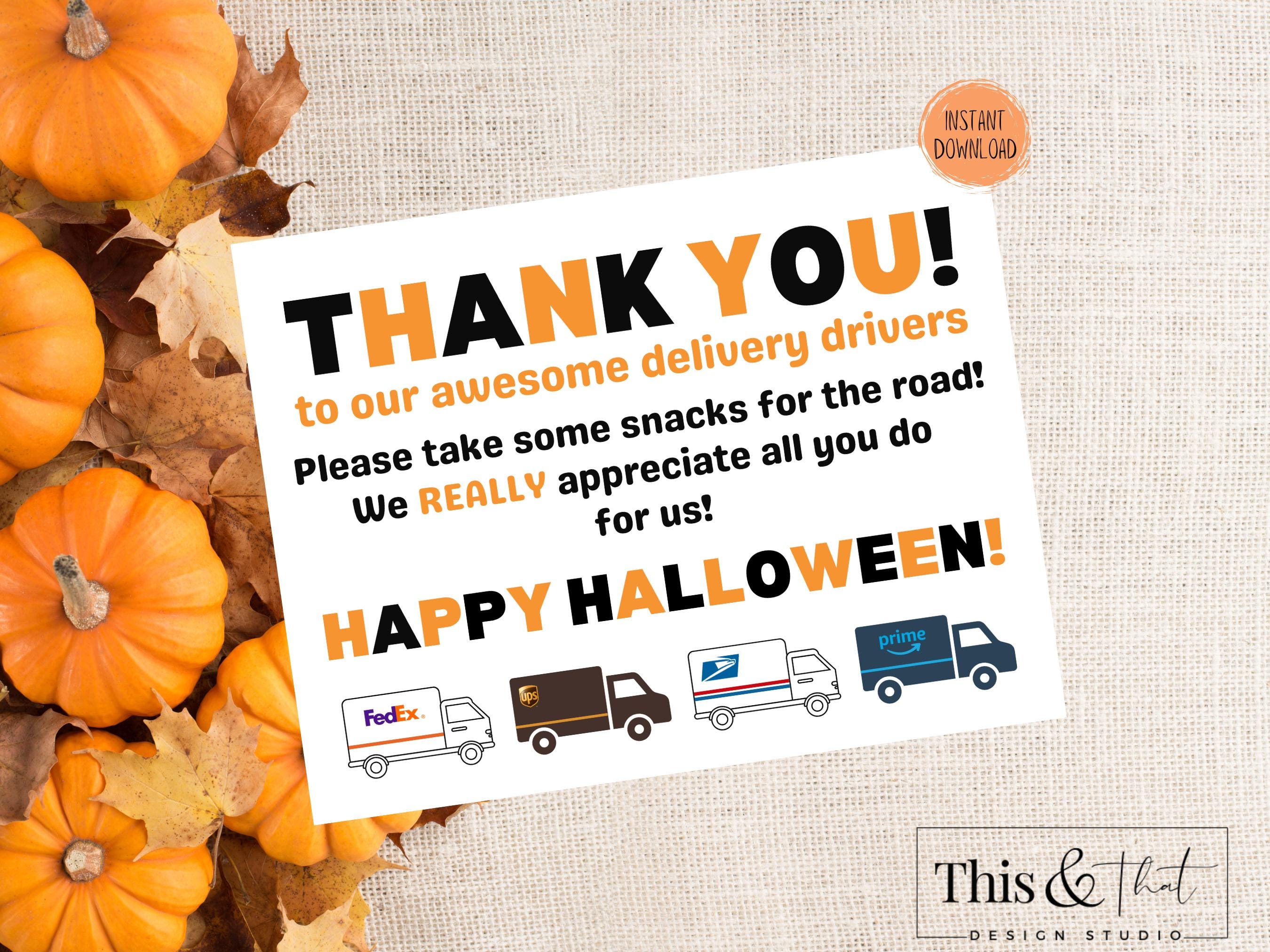 Halloween Driver Thank You Snack & Drink Sign | Halloween Sign ...