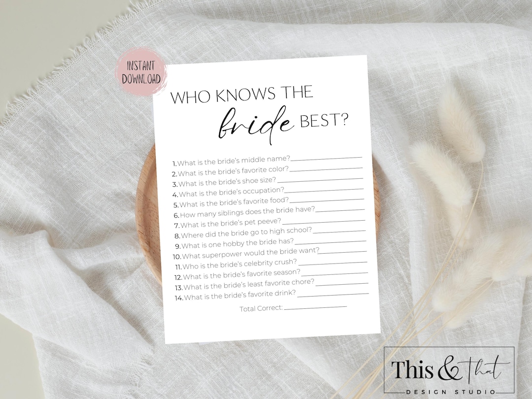 Who Knows the Bride Best Printable | How Well Do You Know the Bride ...