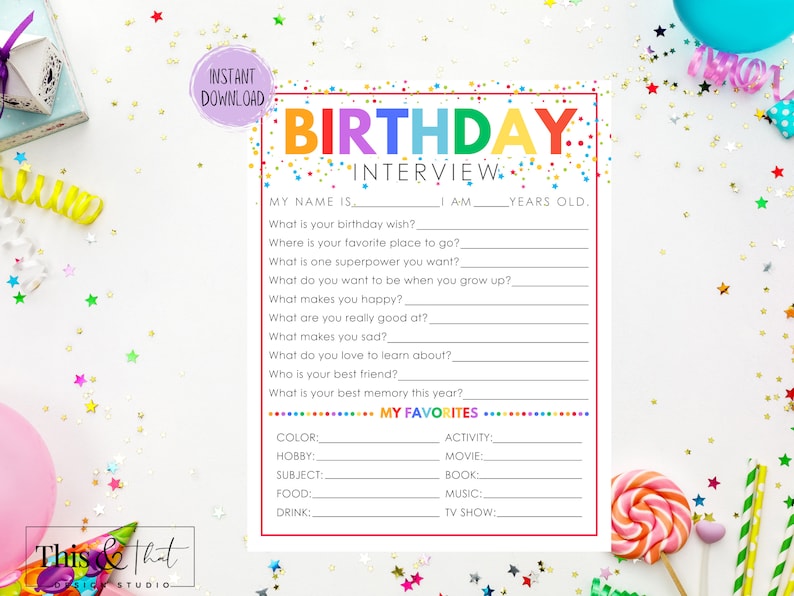 Birthday Interview Printable | Kids Printable Birthday Questionnaire ...