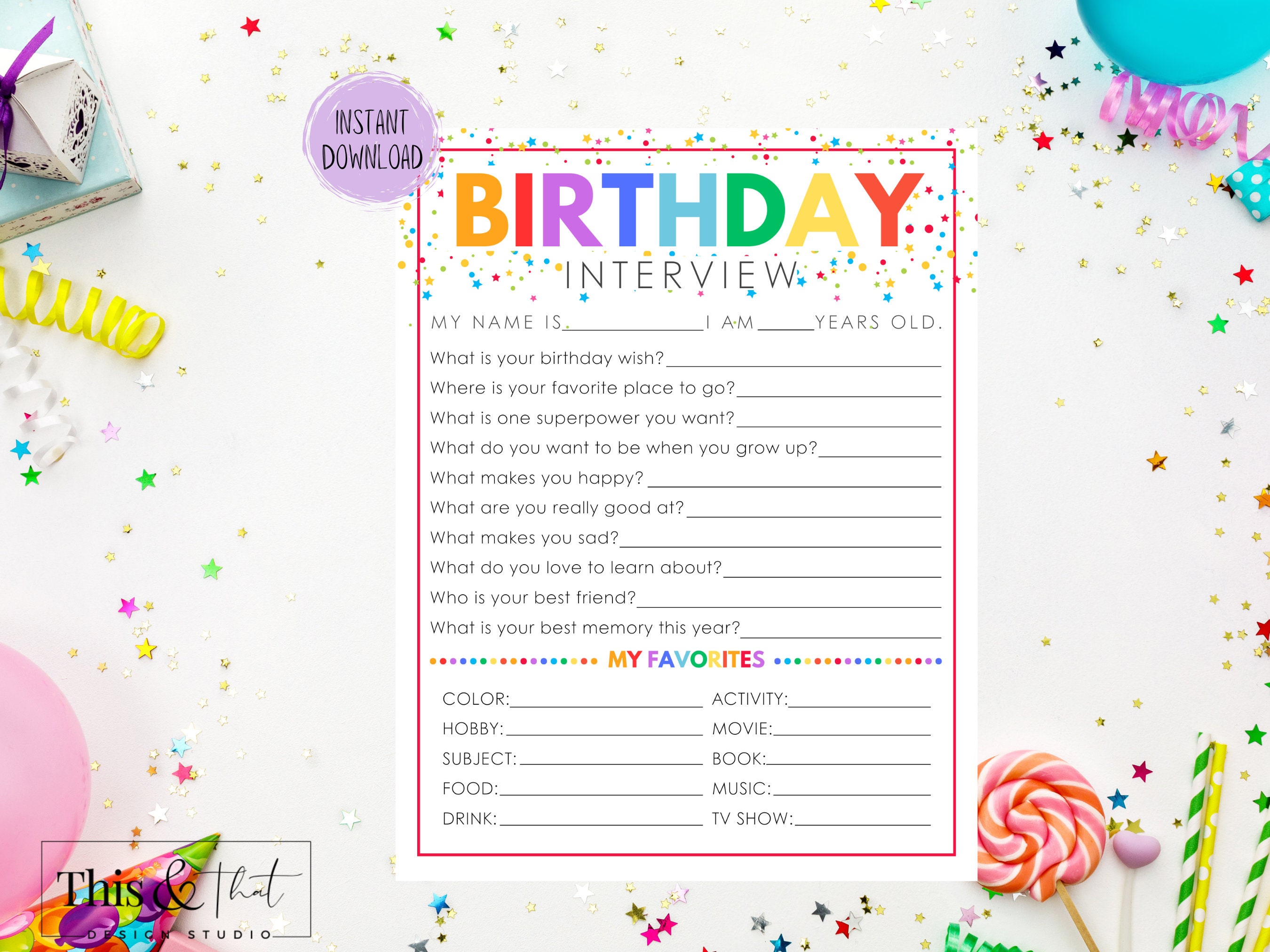 Birthday Interview Printable | Kids Printable Birthday Questionnaire ...
