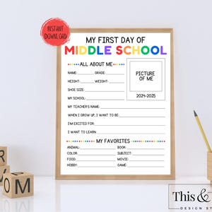 First Day of Middle School Printable Sign | First Day Printable Poster ...