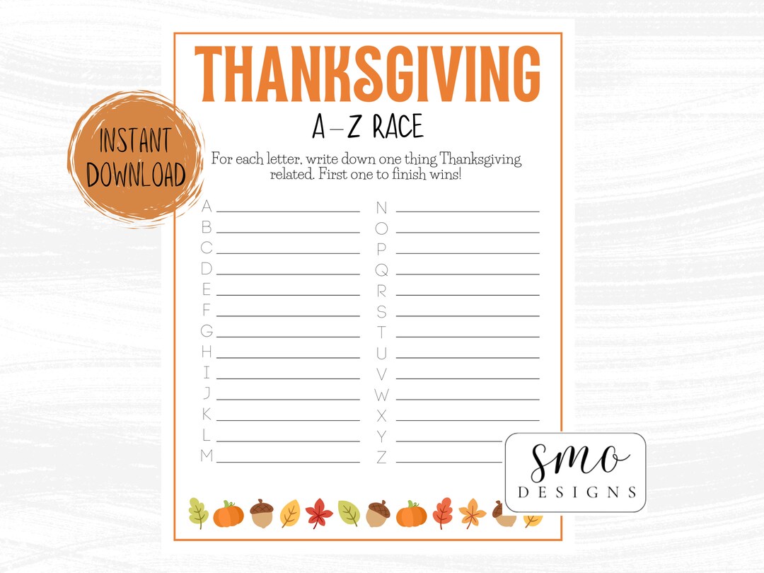 Thanksgiving A-Z Race Word Finder Party Game Word Finder Template ...