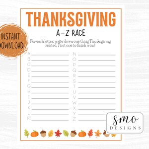 Thanksgiving A-Z Race Word Finder Party Game Word Finder Template ...