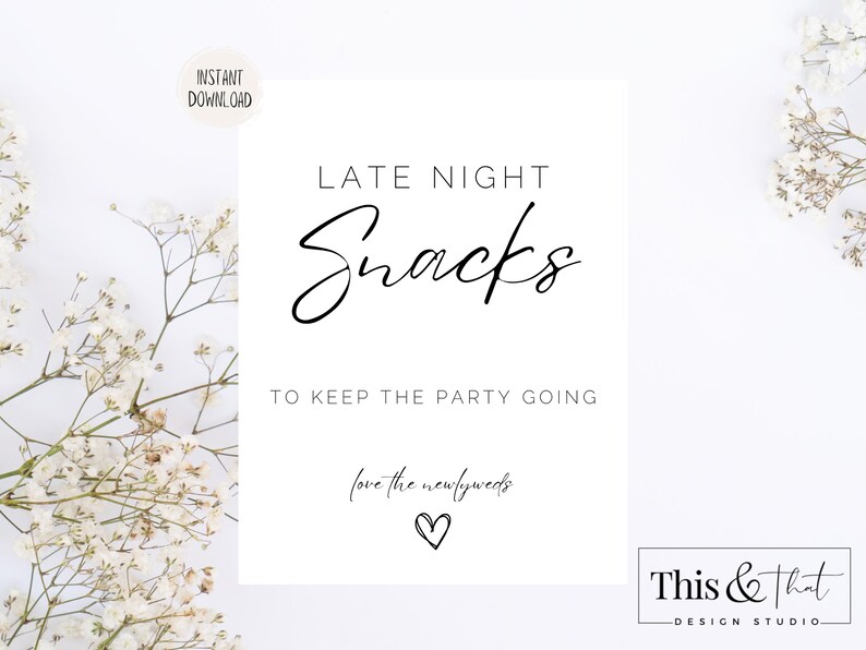 Wedding Late Night Snack Printable Sign | Late Night Food Delivery ...