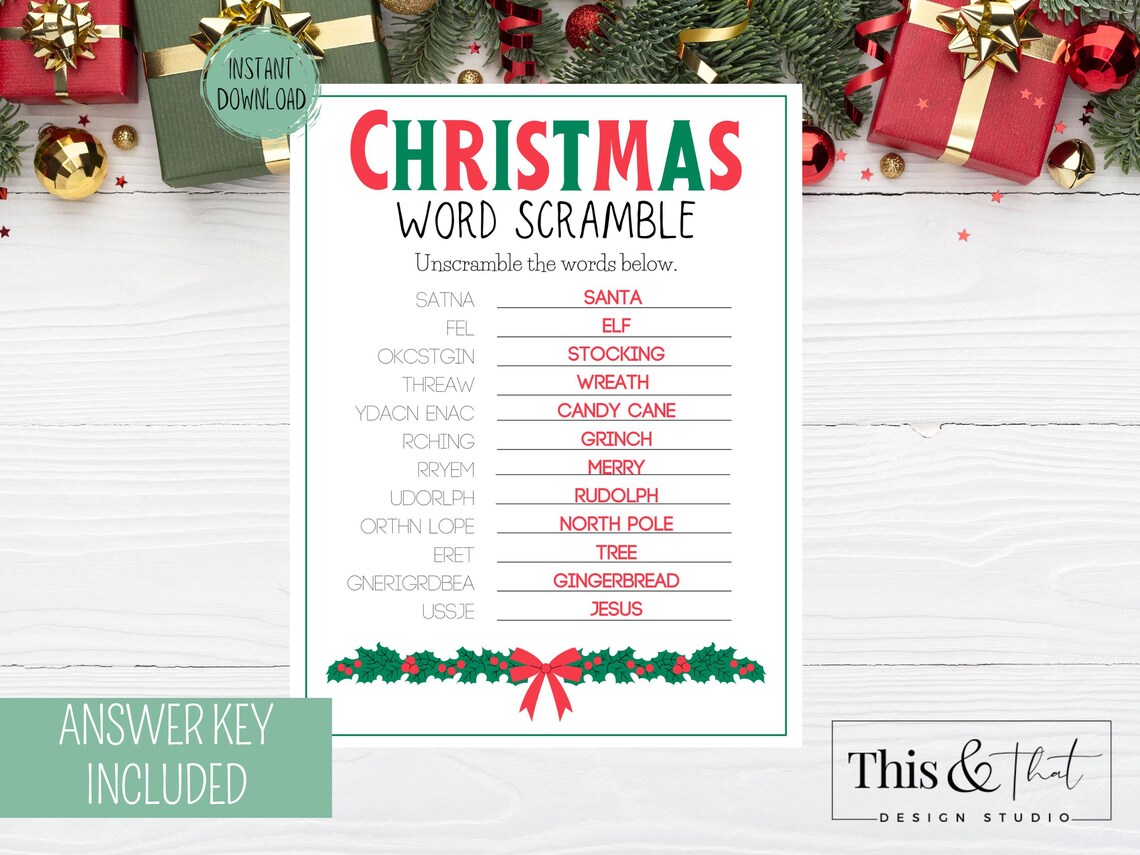 Christmas Word Scramble Game Printable | Xmas Activity Sheet Printable ...