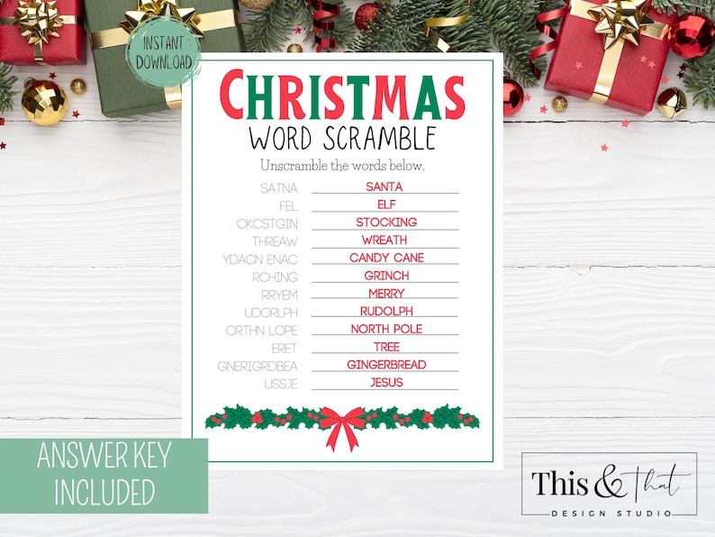 Christmas Word Scramble Game Printable | Xmas Activity Sheet Printable ...