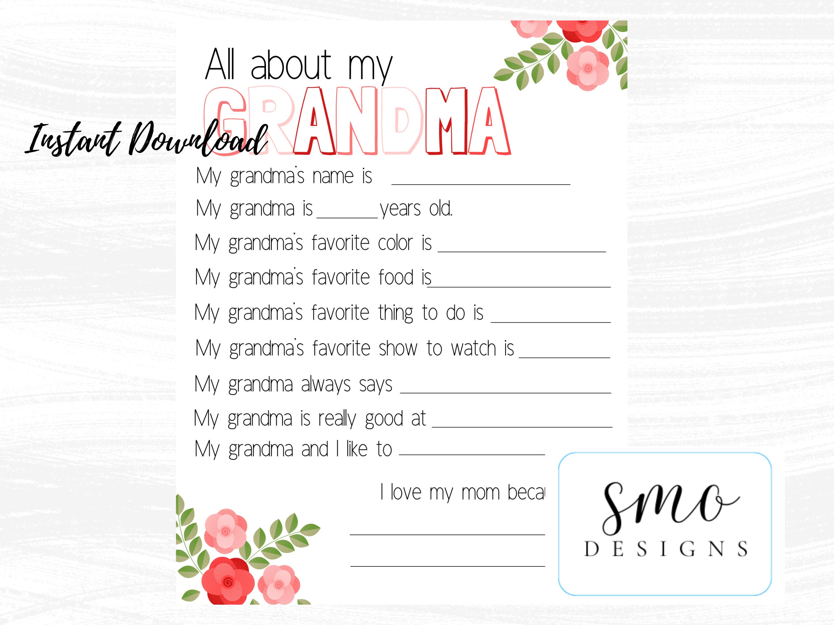 Mother's Day Printable for Grandma Kids Interview Questions Kids ...
