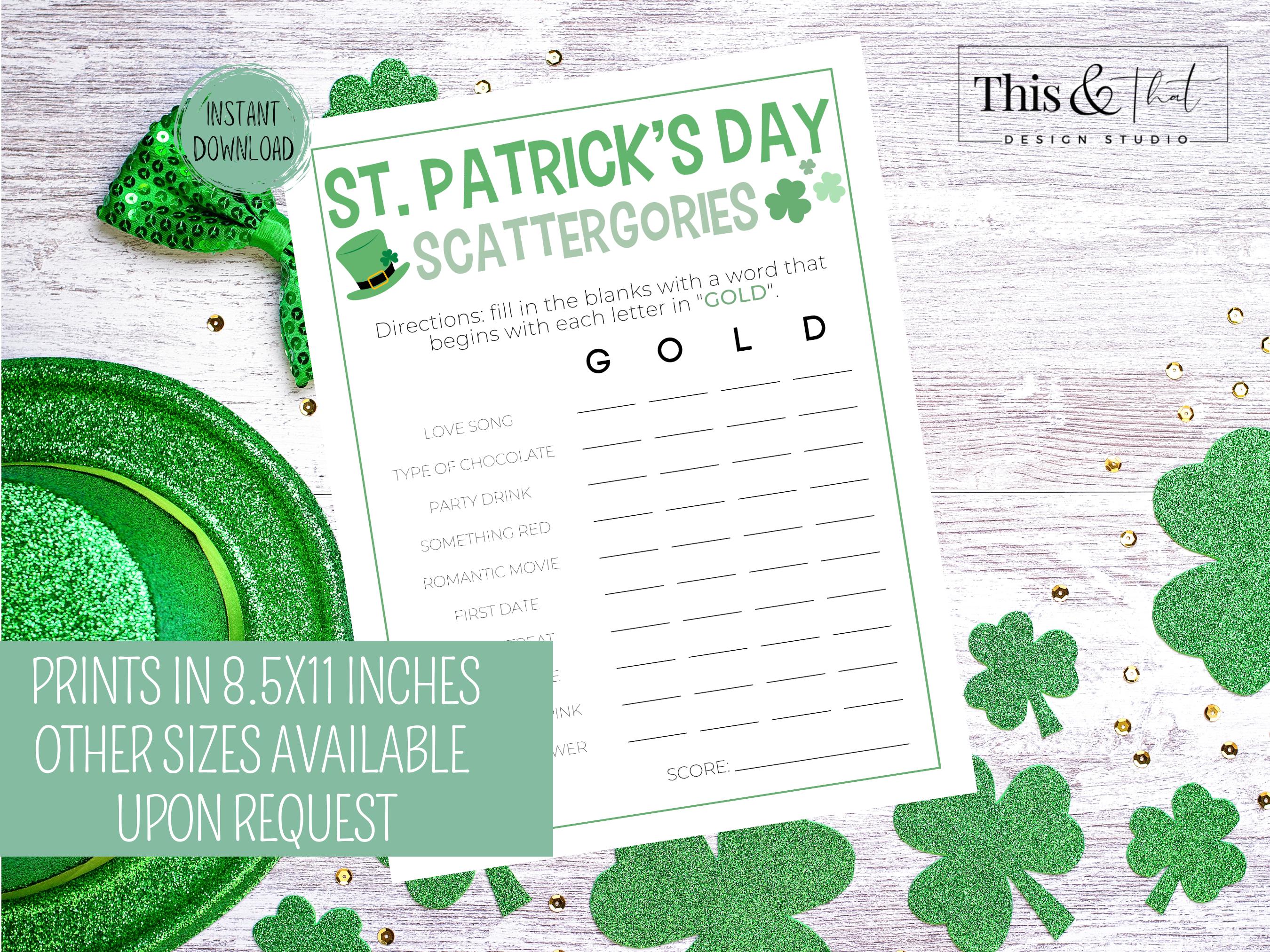 St. Patrick's Day Scattergories Printable Game | Saint Patrick's Day ...