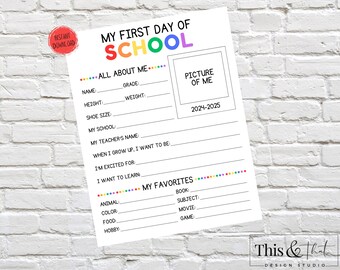 First Day of School Questionnaire Back to School Printable All About Me ...