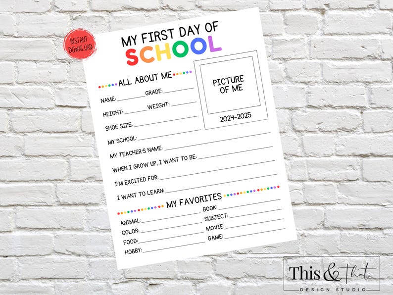 First Day of School Printable Sign | First Day of School Interview ...