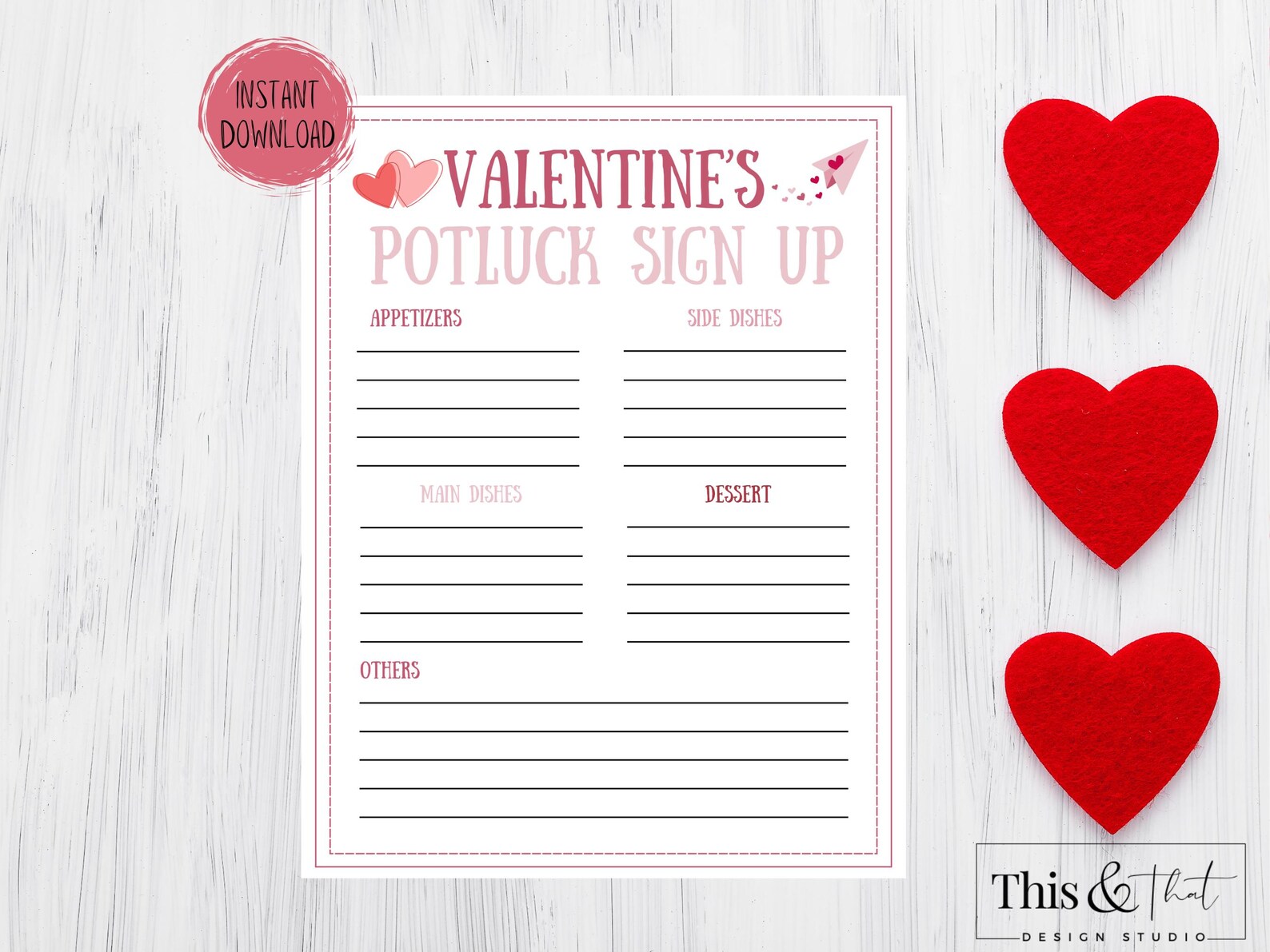 Valentine's Day Printable Potluck Sign up Sheet | Party Sign up ...