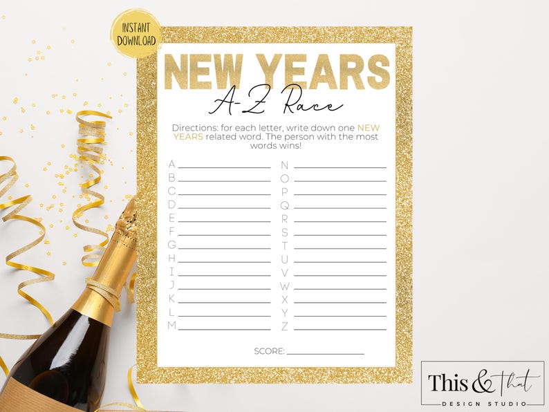 New Years Eve Party Game A-Z Race Printable | New Years Party Game Word ...