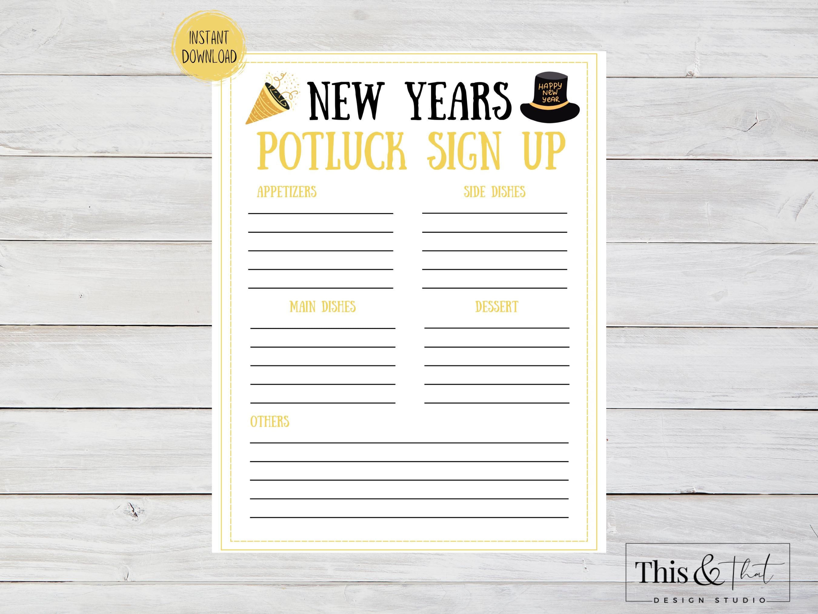 New Years Day Printable Potluck Sign up Sheet | Food Party Sign up ...