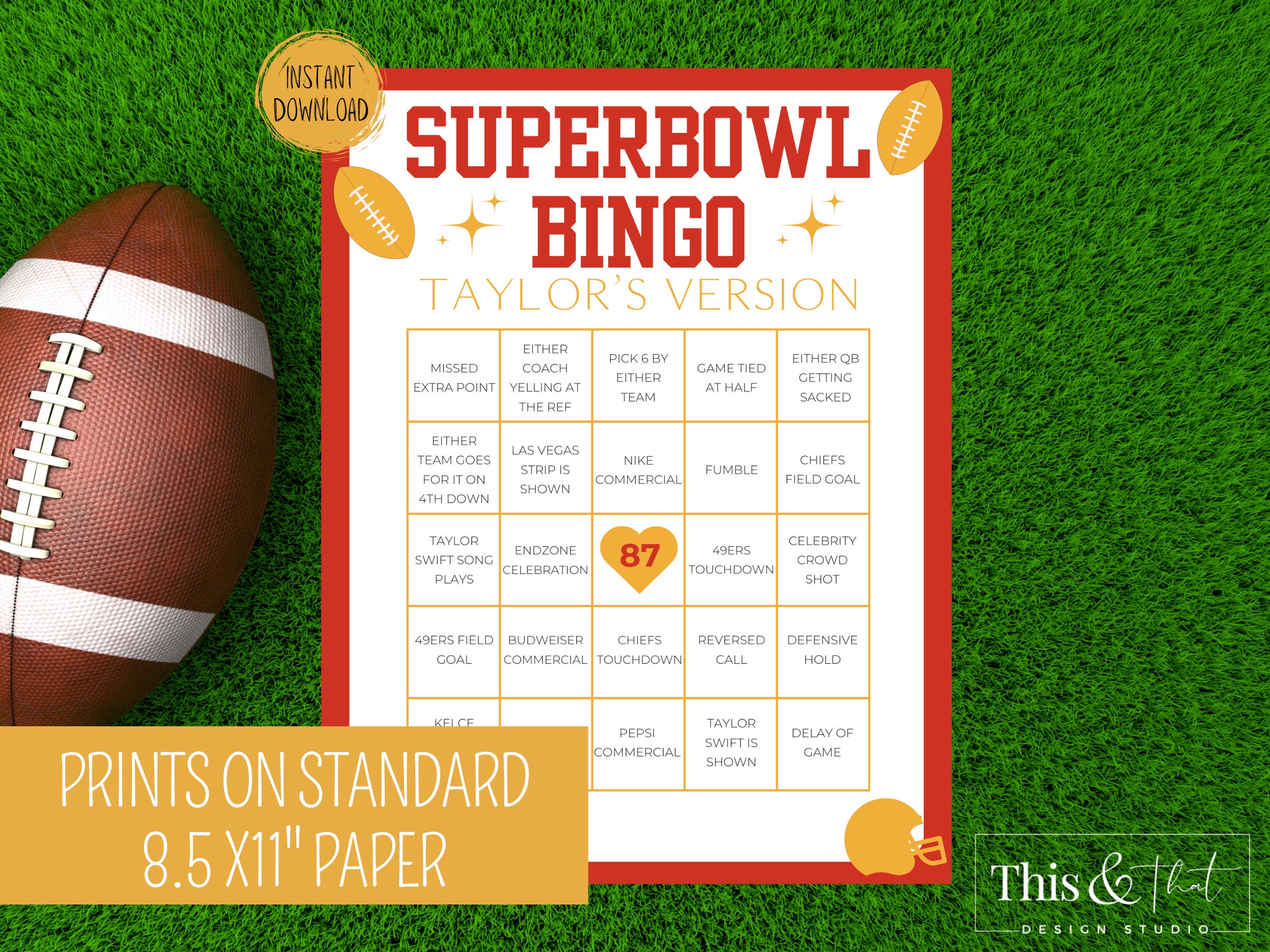 Taylor Swift Super Bowl Bingo Game Taylor's Version Football Game ...