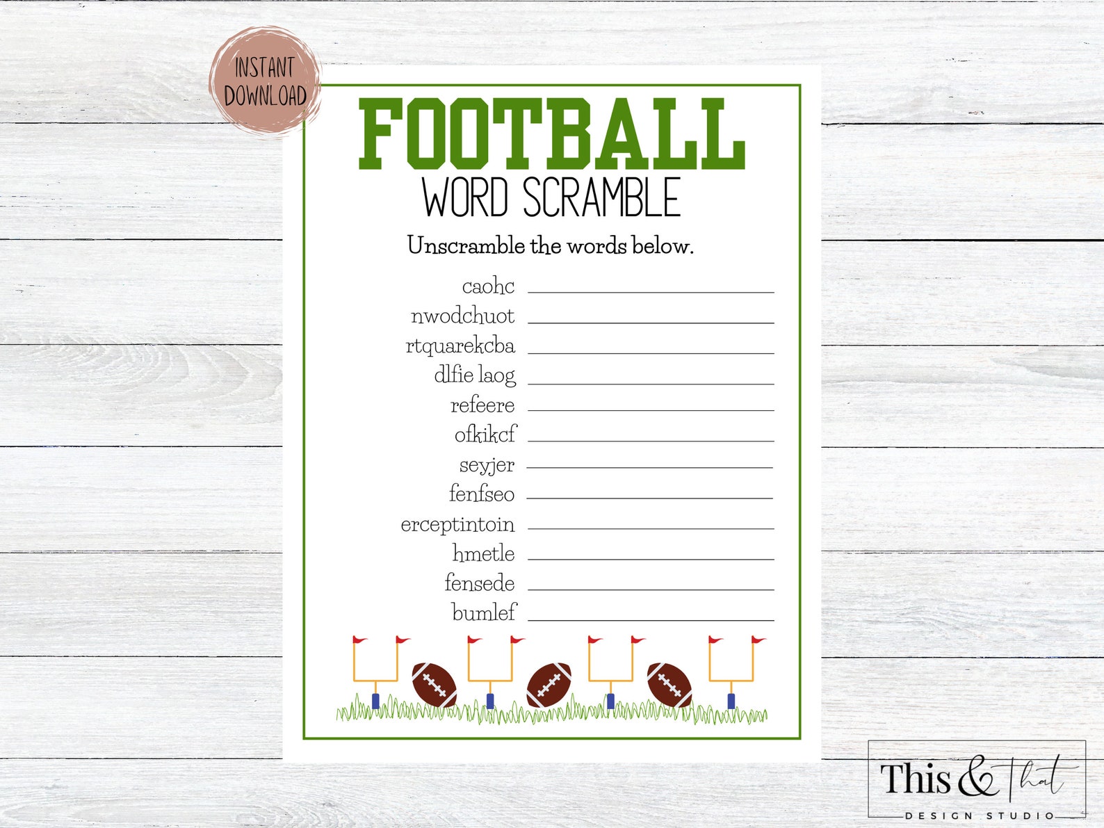 Football Word Scramble Printable Game | Printable Football Game Sports ...