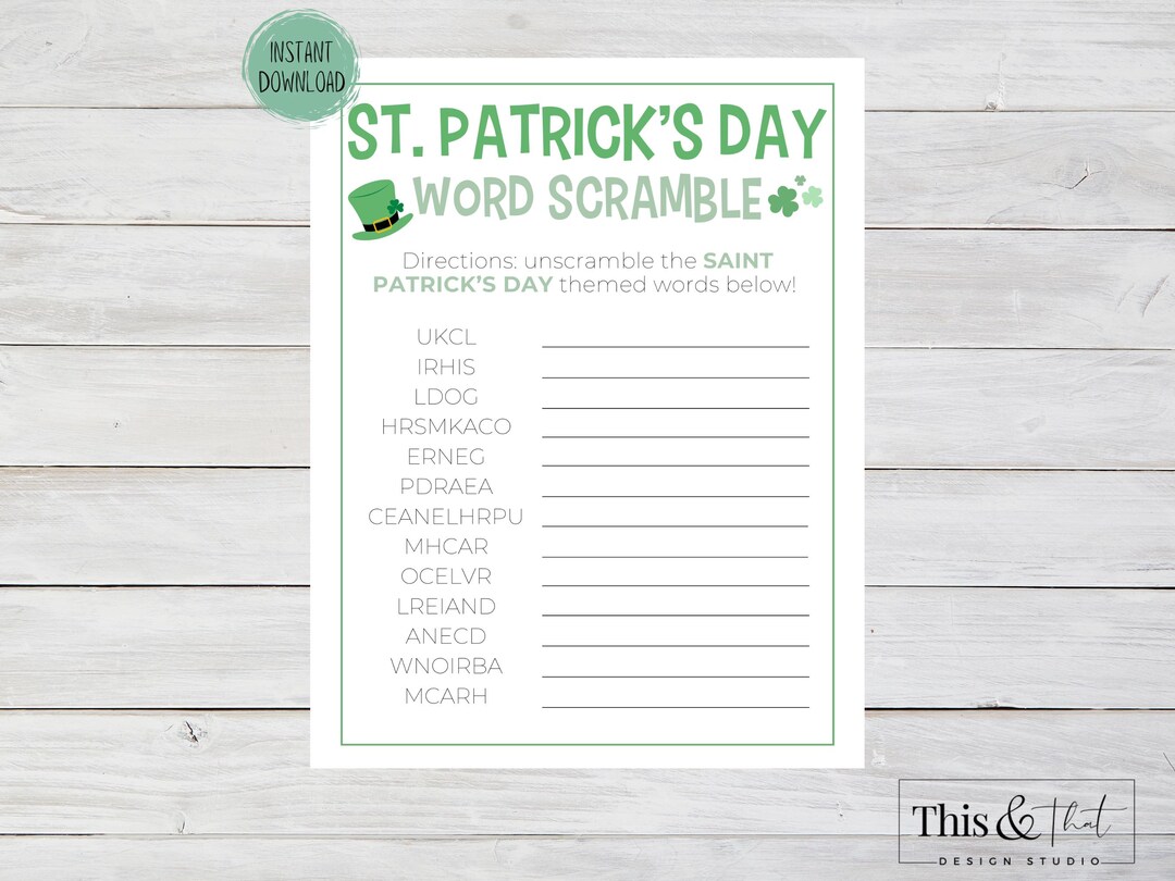 St. Patrick's Day Word Scramble Printable | St. Patty's Day Word ...