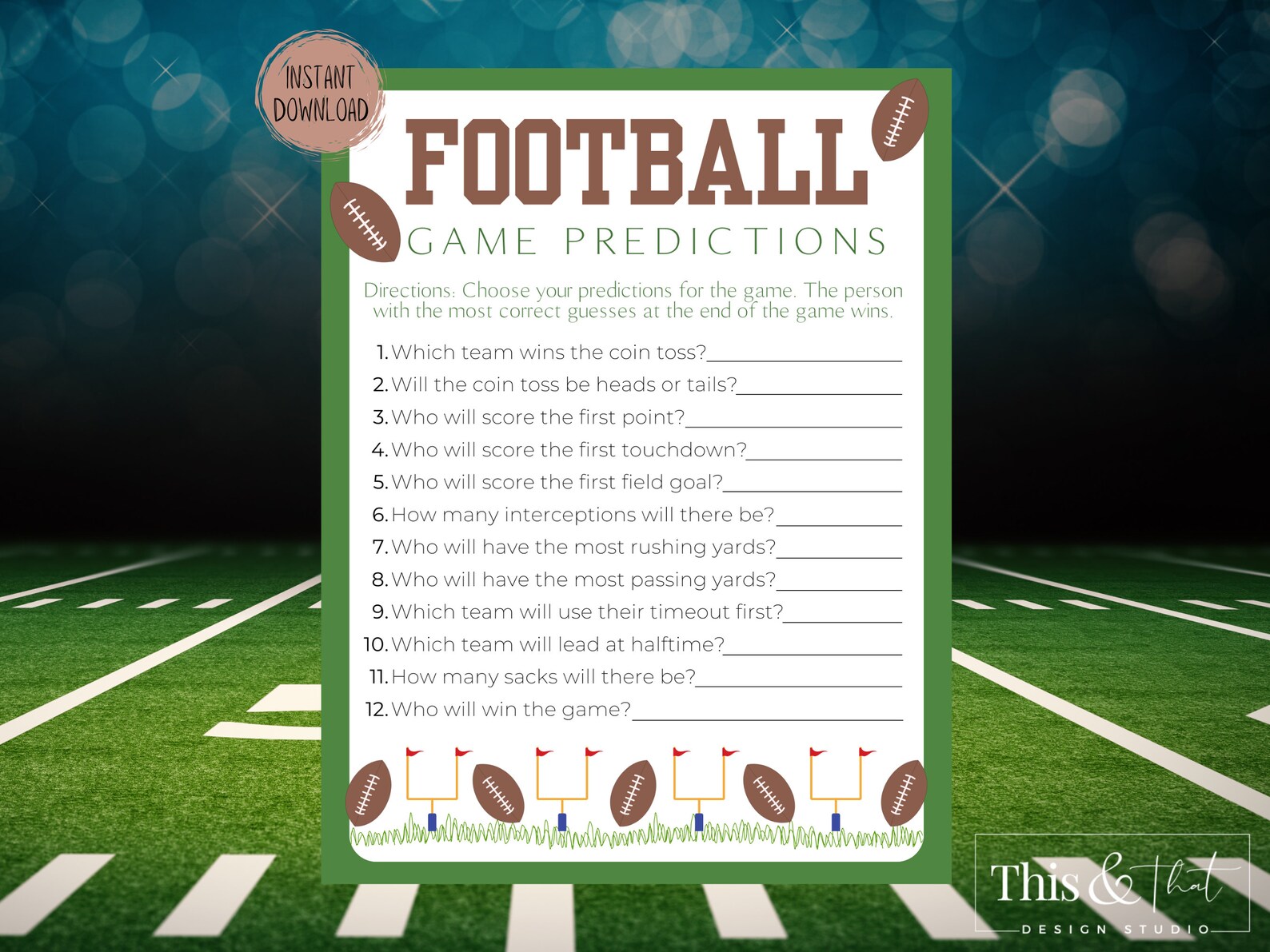 Football Game Predictions Printable Game | Super Bowl Party Games ...