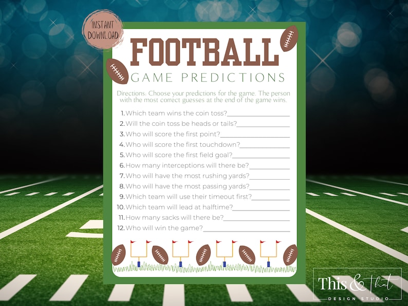 Football Game Predictions Printable Game | Super Bowl Party Games ...
