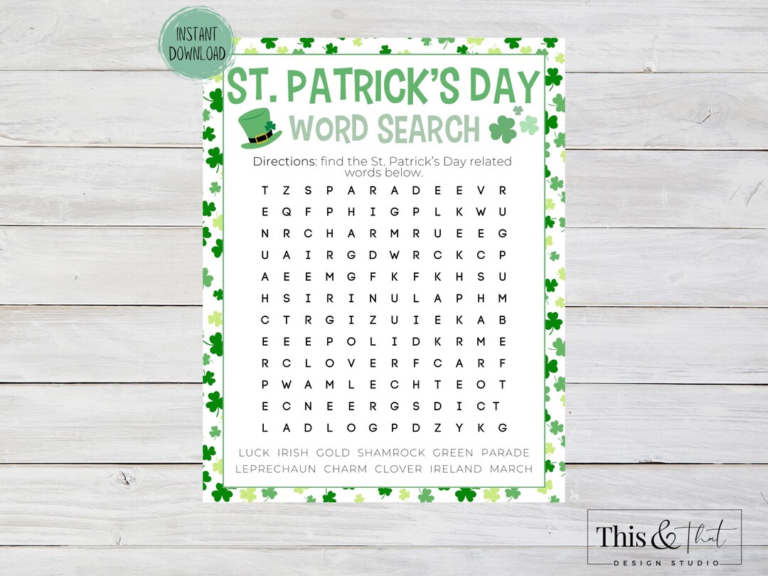 St. Patrick's Day Word Search Printable | St. Patty's Day Party ...