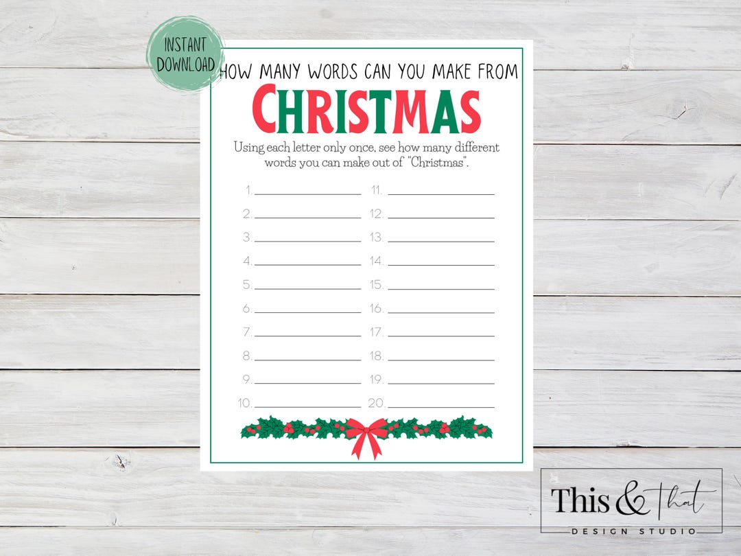 Christmas How Many Words Can You Find Game Printable | Xmas Activity ...
