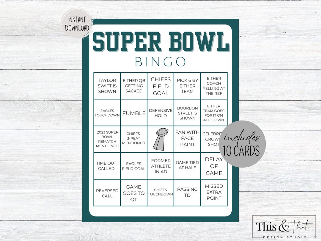 Super Bowl LIX Printable Bingo | Super Bowl LIX Party Game | the Big ...
