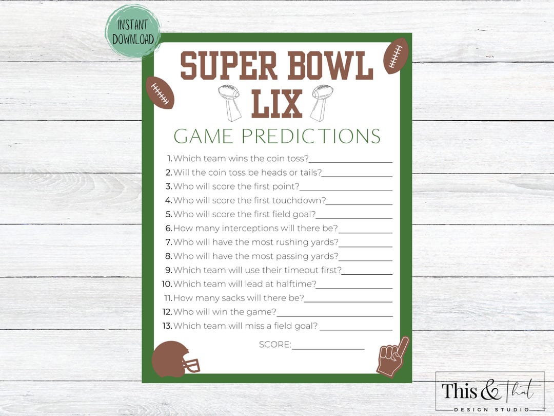 Super Bowl LIX Football Predictions Printable Game | Super Bowl 2025 ...