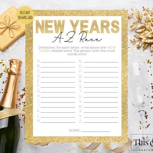 New Years Eve Party Game A-Z Race Printable | New Years Party Game Word ...