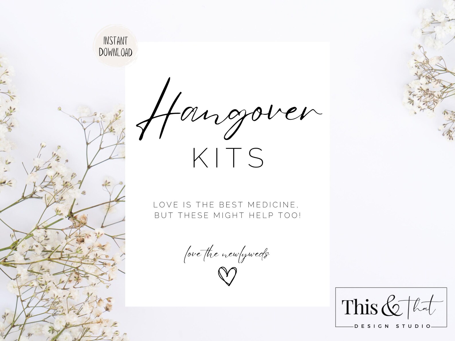 Hangover Kits Printable Sign | Minimalist Wedding Hangover Bags Sign ...