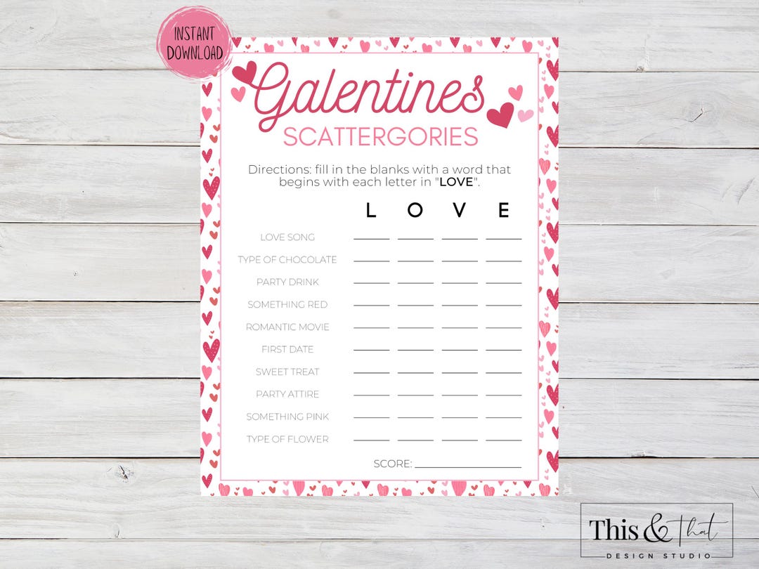 Galentine's Day Scattergories Love Printable | Girls Night Party Game ...