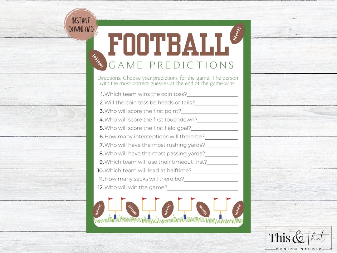 Football Game Predictions Printable Game | Super Bowl Party Games ...