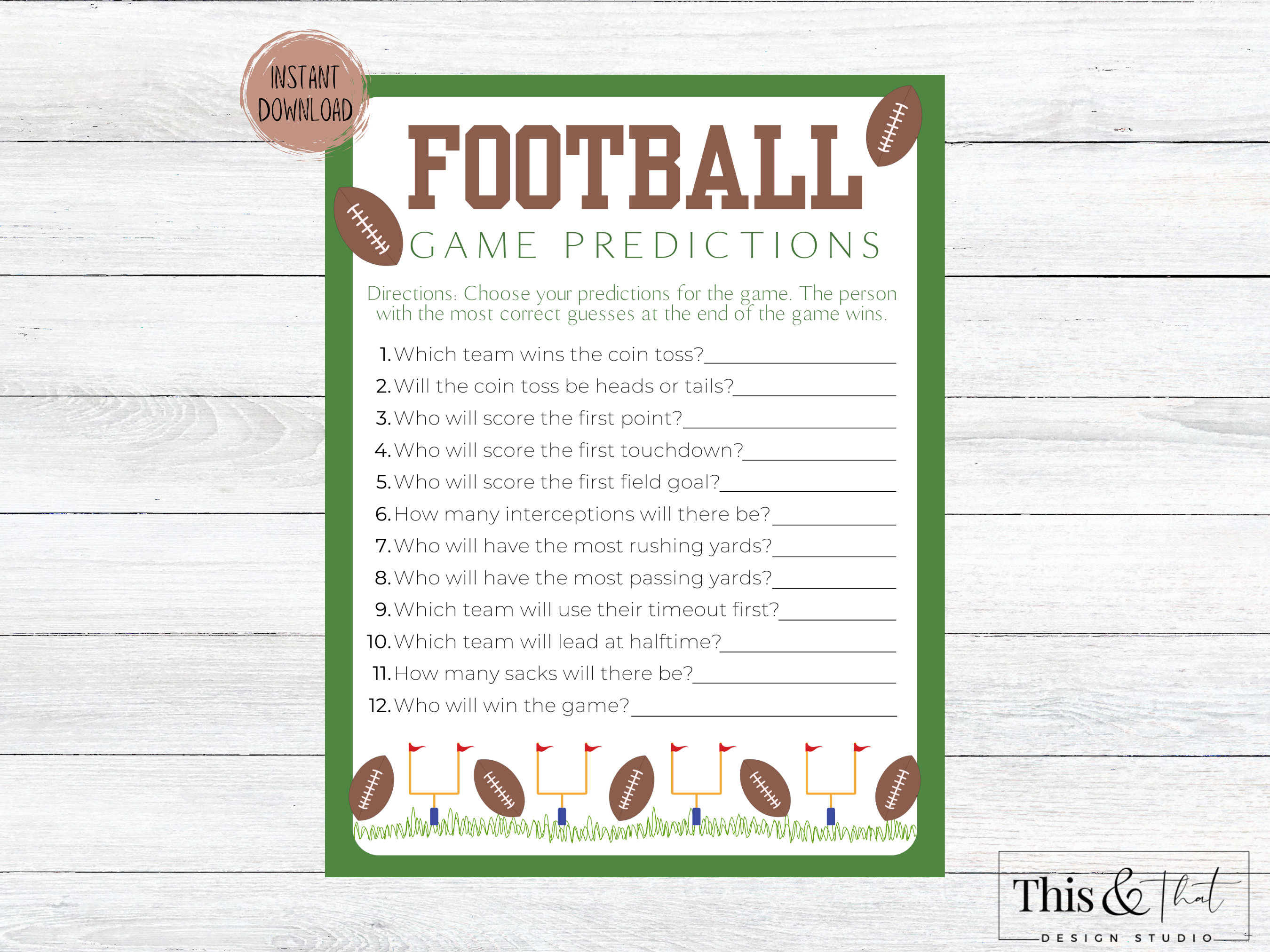 Football Game Predictions Printable Game | Super Bowl Party Games ...