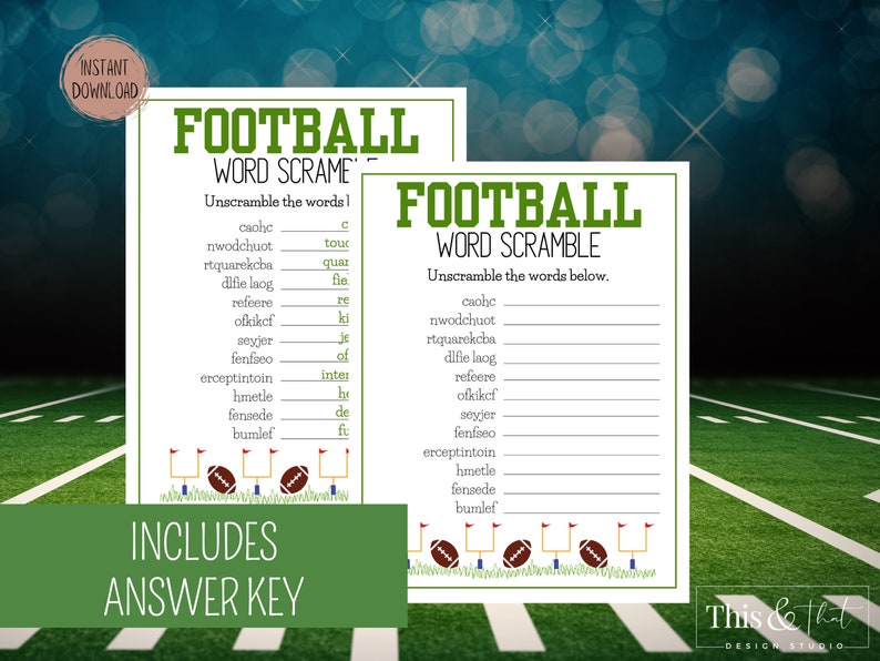 Football Word Scramble Printable Game | Printable Football Game Sports ...