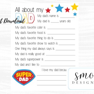 Father's Day Printable, Kids Interview Questions Kids Printable, Father ...