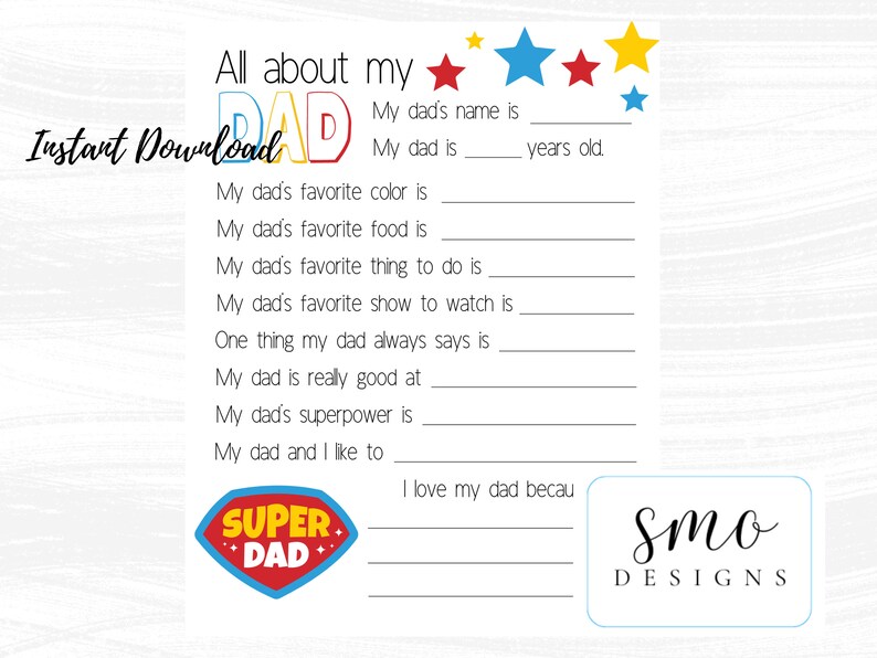 Father's Day Printable Kids Interview Questions Kids - Etsy