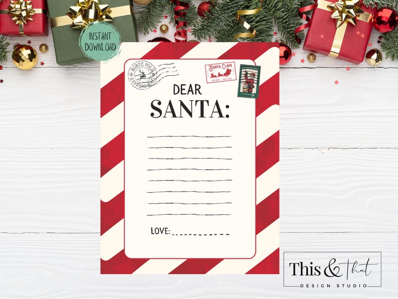 Dear Santa Printable Christmas Letter | Blank Santa Wishlist Printable ...
